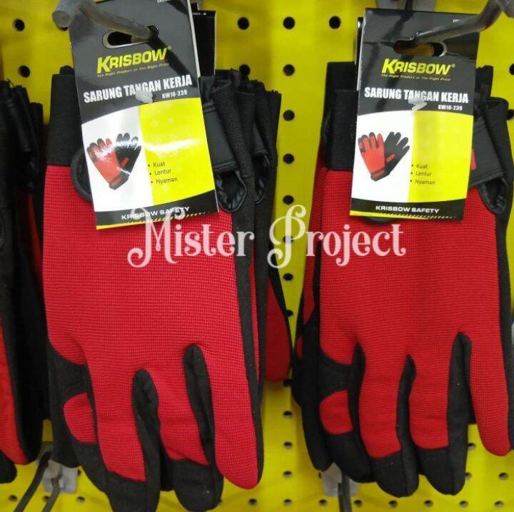 Sarung Tangan Kerja Krisbow / Work Gloves (L) Black and Red Leather ...