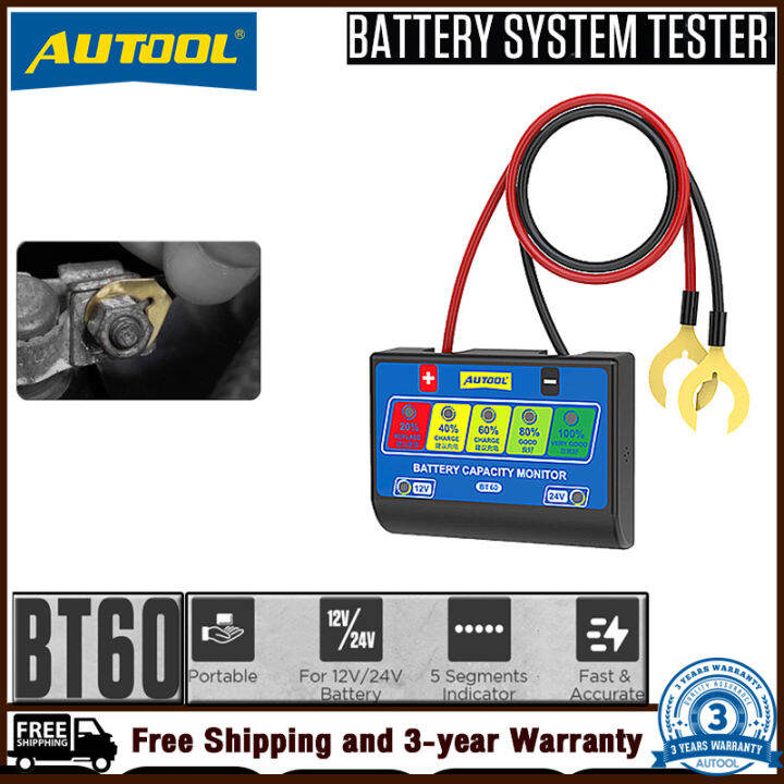 AUTOOL BT60 12V/24V car battery tester crank charging circuit tester ...