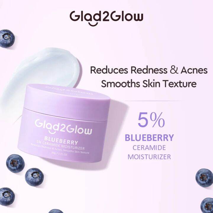 GLAD2GLOW - G2G 5% Blueberry Moisturizer Cream 5x Ceramide Skin Barrier ...