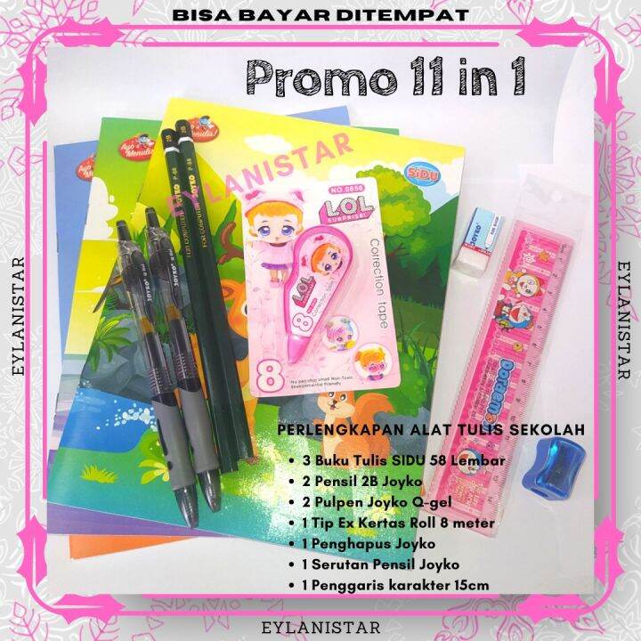 Alat Tulis Lengkap 1 Paket/Pulpen Pensil Tip Ex Penggaris Penghapus ...