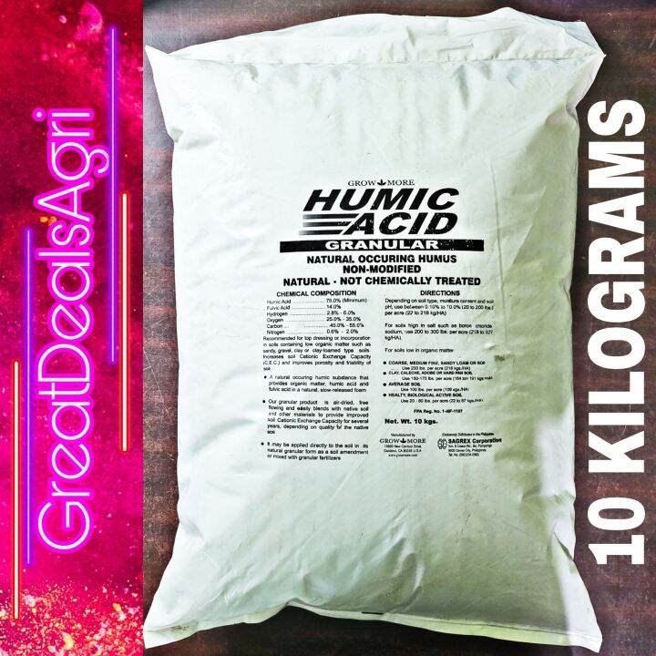 HUMIC ACID (10 KILO BAG) GRANULAR GROW MORE USA (75% HUMIC ACID; 14% ...