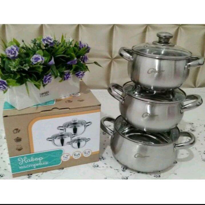 panci set calypso isi 3 stainless TEBAL / panci soup pot tutup kaca ...