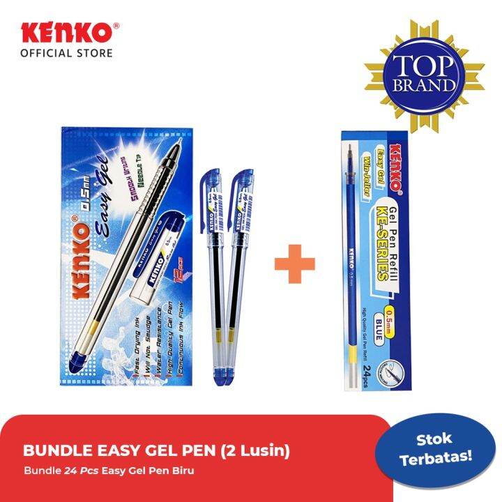 Paket Pulpen Kenko Easy Gel Warna Biru 1 Box Pen (12Pcs) + Box Reffil ...