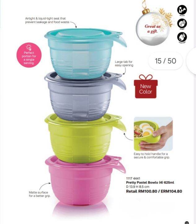 Tupperware Pretty Pastels Bowls 650ml With Gift Box(4 Pcs) | Lazada
