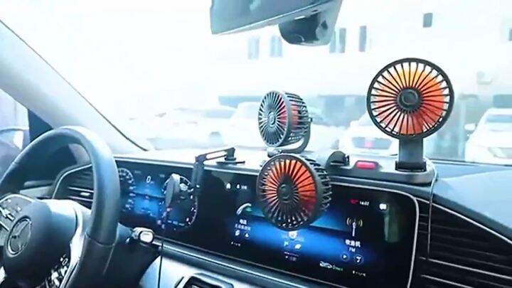 Original 360 rotating cooling fan double headed air car motor usb for ...