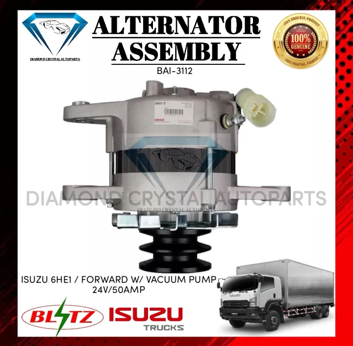 ALTERNATOR ASSEMBLY ISUZU 6HE1 / FORWARD W/VACUUM PUMP 24V/50AMP DOUBLE ...