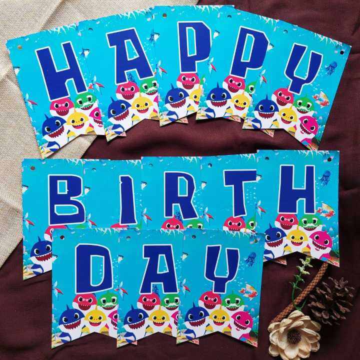 Bunting flag Karakter Baby Shark Happy Birthday 1 set / Banner ulang ...