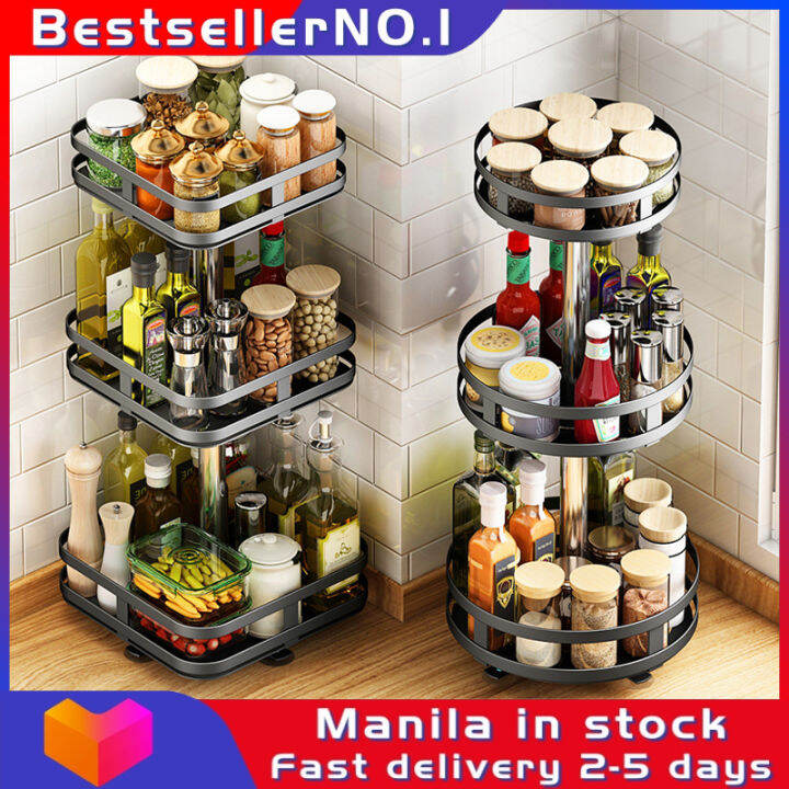 Bestseller 360° Rotating Spice Rack 1/2/3 Tier Metal Material Kitchen ...