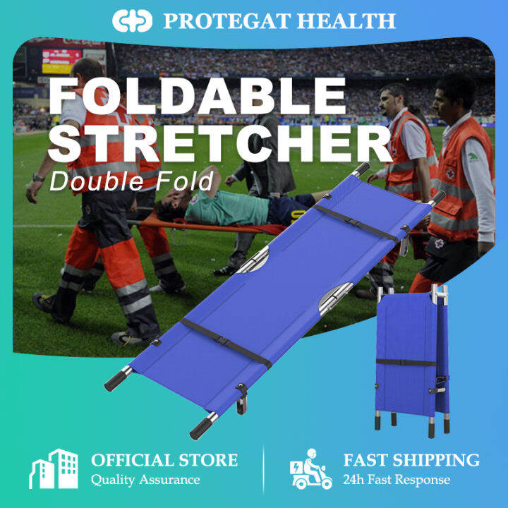 【Protegat】2-Fold Alloy Lightweight Medical Stretcher Heavy Duty Foldable Portable Stretcher with ...