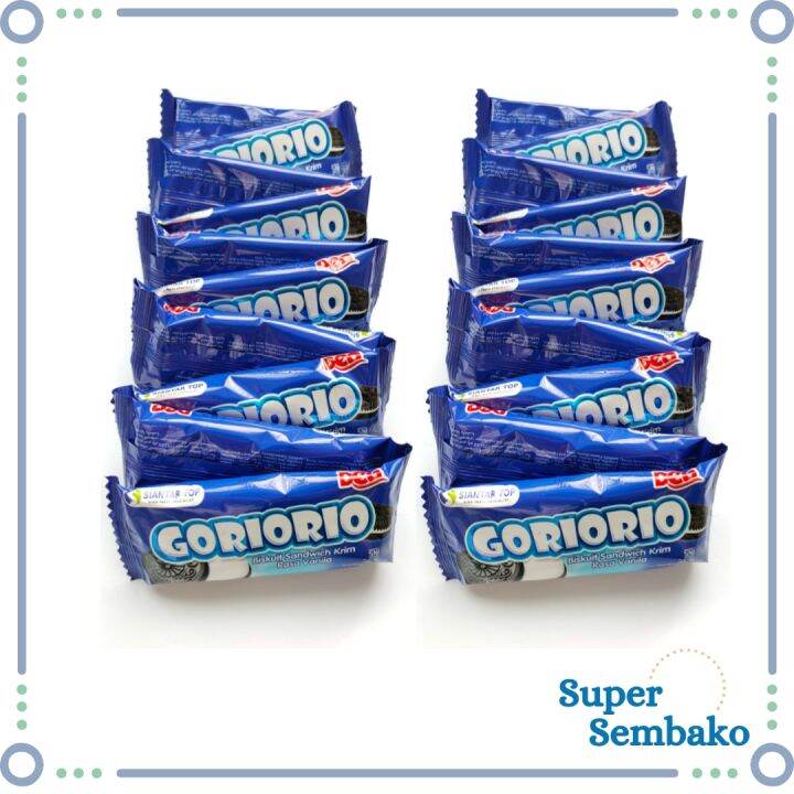SNACK GORIORIO BISKUIT SANDWICH KRIM RASA VANILLA COKLAT RENCENG ISI 20 ...