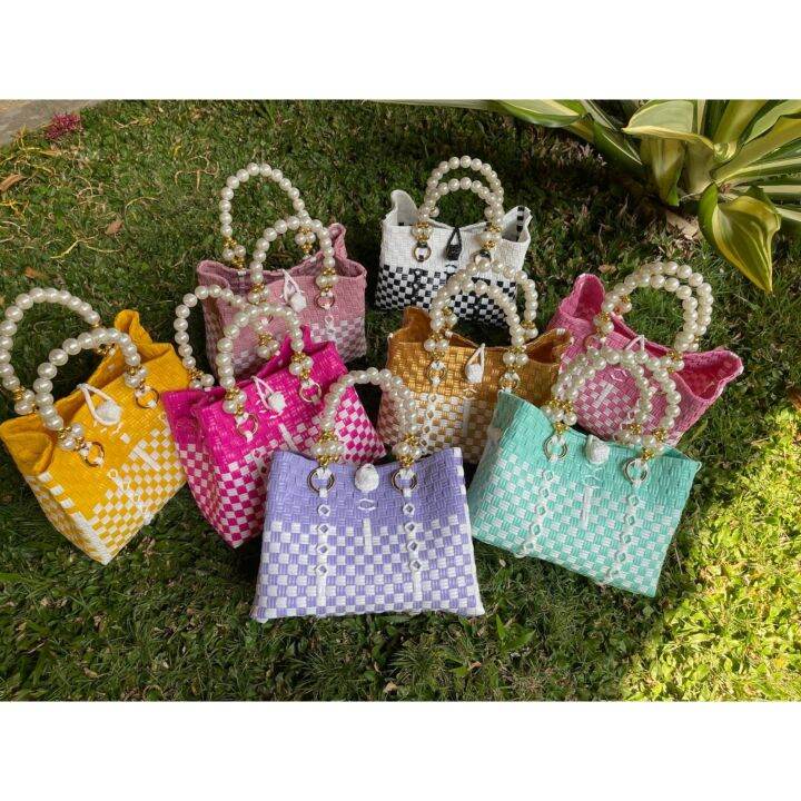 (Banyak Variasi Warna) TAS ANYAMAN PREMIUM HANDLE MUTIARA / TAS JALI ...