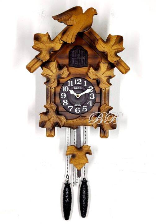 100% ORIGINAL RHYTHM Cuckoo Bird Wooden Pendulum Brown Clock (Jam ...