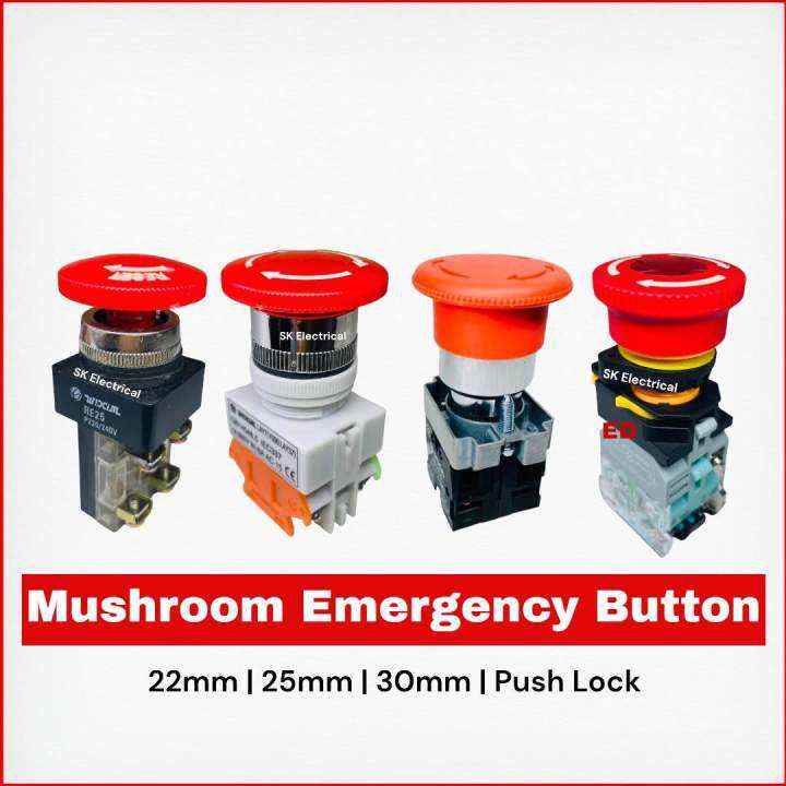 MUSHROOM EMERGENCY STOP PUSH BUTTON | 22mm | 25mm | 30mm | sk electrical | Lazada PH