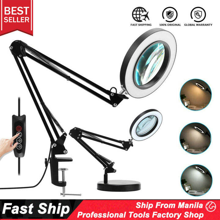 Foldable Professional 10X Magnifying Glass Desk Lamp Magnifier LED ...