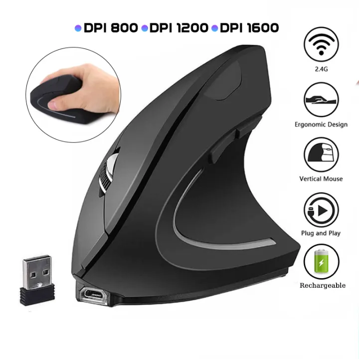 Mate 3C Wireless Mouse Vertical Rechargeable Ergonomic 6 Buttons ...