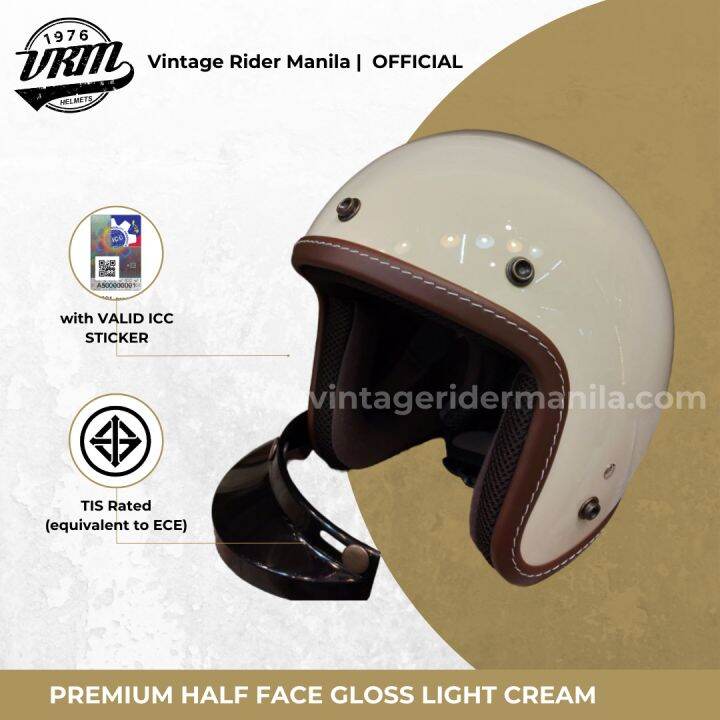 VRM 1976 Premium Gloss Light cream Half Face Helmet | Lazada PH