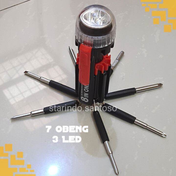 8 in 1 OBENG SET senter 3 LED MULTIFUNGSI plus minus screwdriver tools ...