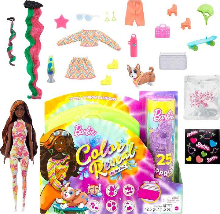 Barbie Color Reveal Totally Neon Fashions Doll with Orange-Streaked ...