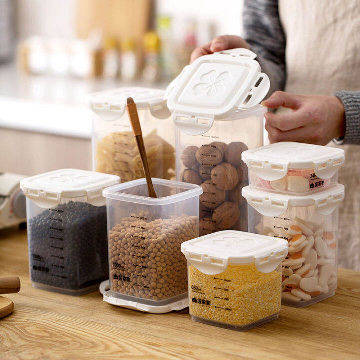 Jujia Jia กระป๋องปิดผนึกธัญพืชแบบมีสเกลกระป๋องเก็บอาหารในครัวกระป๋อง ...