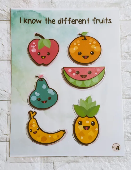 MATCHING FRUITS LAMINATED INTERACTIVE DETACHABLE VELCRO WORKSHEET ...