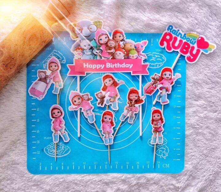 Topper Cake / Hiasan Kue Karakter Rainbow Ruby, Bisa Custom Nama [Isi 10pcs] | Lazada Indonesia