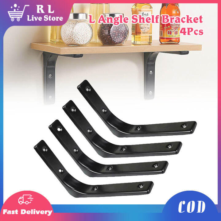 4PCS L-Shaped Wall Mount Shelf Bracket Heavy Duty Floating Corner Brace Support With Screws For ...