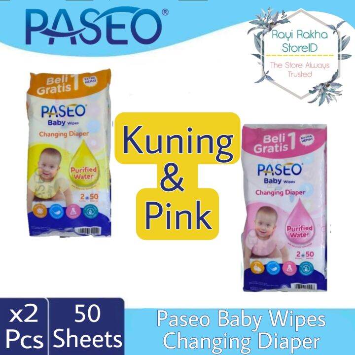 Paseo Baby Wipes Changing Diaper 50s x 2 Pack Kuning Dan Pink Chamomile ...