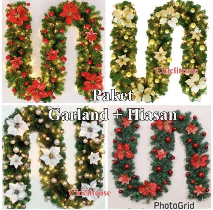 Garland set daun lilit kawat set bunga/paket garland dekorasi natal ...