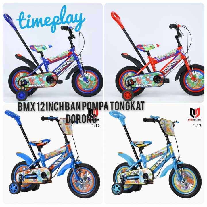 Monchichi Sepeda Anak Bmx ukuran 12 inch Ban Karet Tongkat Dorong Motif ...