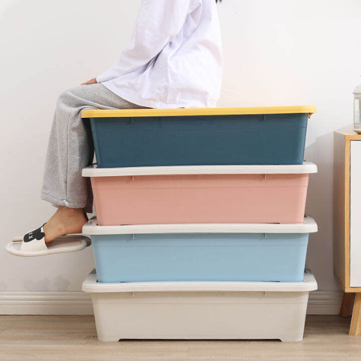 Flat Bed Bottom Storage Box Plastic Extra Large with Wheels Quilt Coat ...