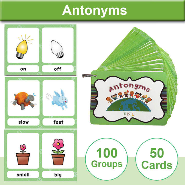 50PCS Kids Preschool Educational Antonyms Flashcard Opposites Learn ...