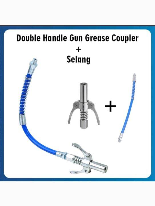 Kepala Grease Gun Coupler Kunci Ganda Double Handle + Selang Hose 1 Set ...
