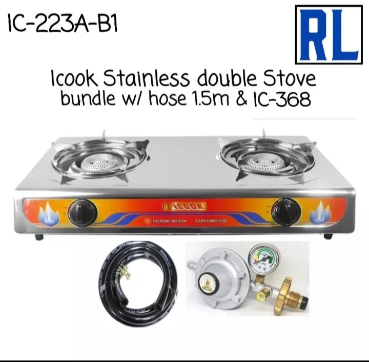 ICOOK SET IC-223A-B1 STAINLESS STEEL DOUBLE STOVE BUNDLE W/ IC-368 ...