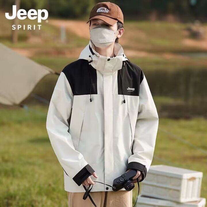 JEEP SPIRIT แจ็คเก็ตชาร์จ แจ็คเก็ตผู้ชายหมวกแบบถอดได้กันน้ำกันลม ...