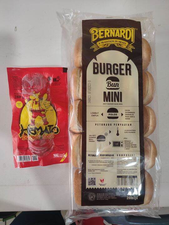 PAKETAN BURGER MINI BERNARDI + HEMATO BEEF BURGER - ISI 20 PCS | Lazada ...