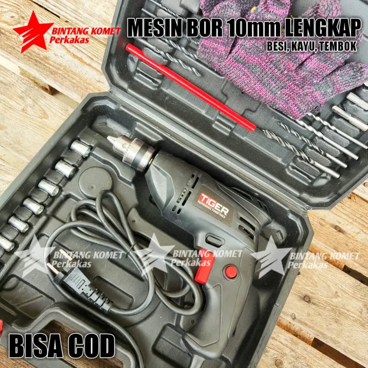 MESIN BOR 10MM BOLAK BALIK + KOPER TIGER 103. BOR LISTRIK UNTUK BOR ...