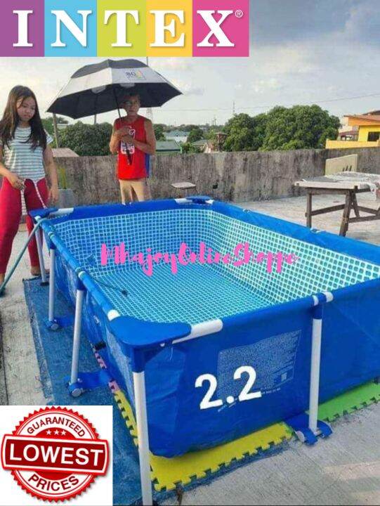 100% Original INTEX 2.20 Heavy Duty Rectangular Frame Swimming Pool Portable 28270 (2.20M X 1 ...