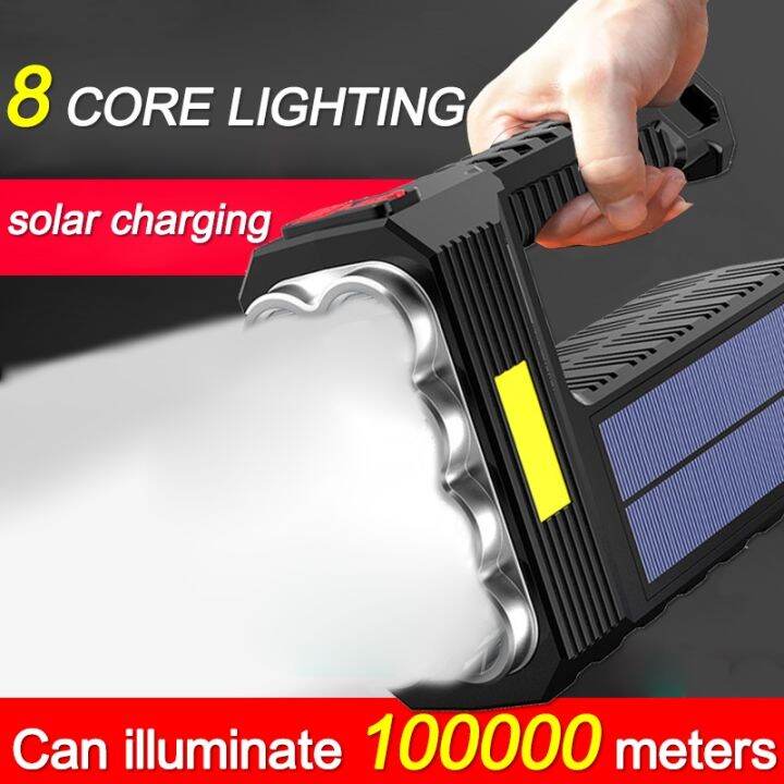 Super Bright Searchlight Waterproof Flashlight 6-8 LED Solar USB ...