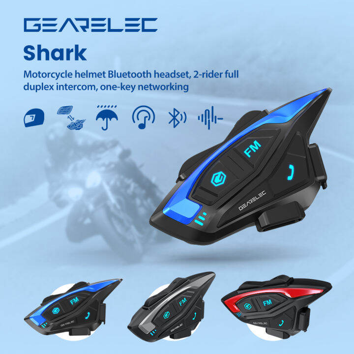 GEARELEC Shark Motorcycle Bluetooth Intercom Headset 2-Rider 1000m ...