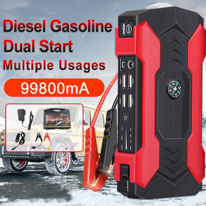 99800mAh Multi-Function 12V Car Jump Starter Emergency Power Bank Rechargable Battery USB Ignite ...