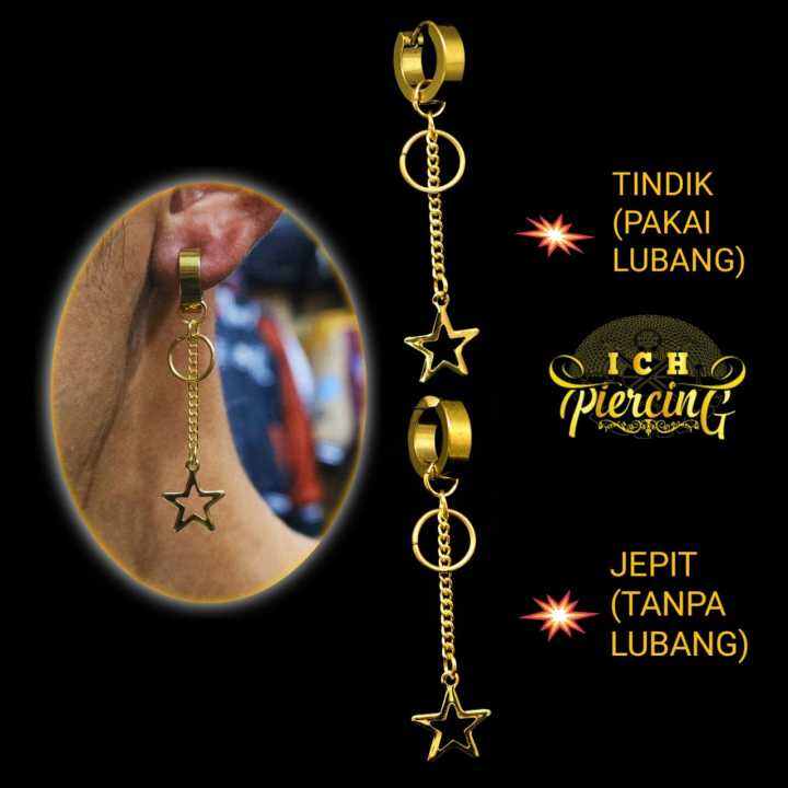 anting pria dan wanita tindik dan jepit model ring Rante bintang gold ...
