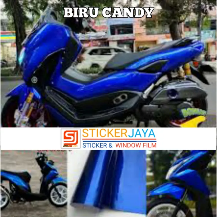 Stiker skotlet biru candy stiker biru metalik candy untuk body motor ...