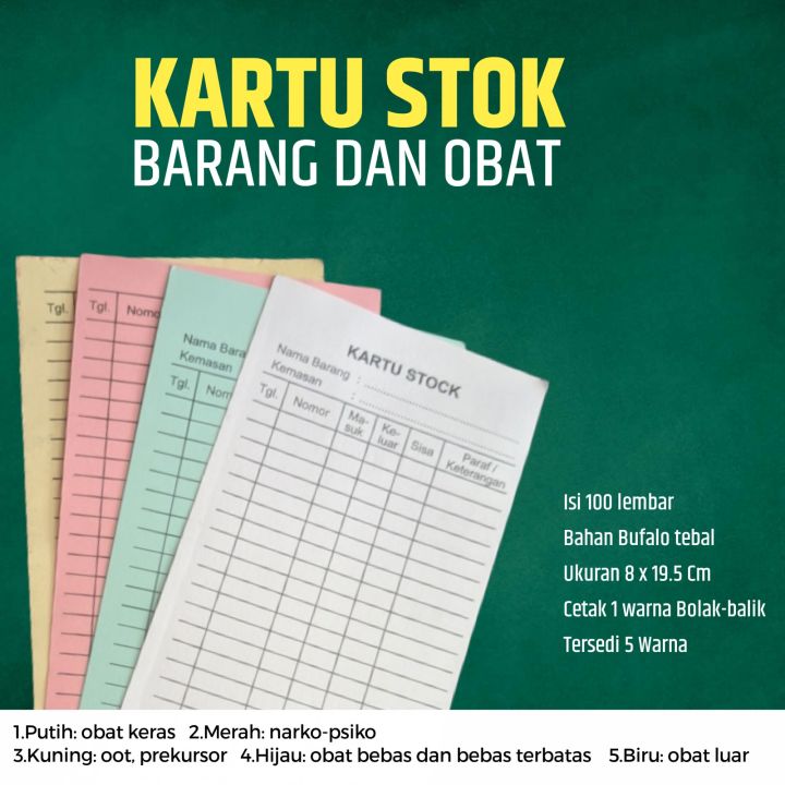 Kartu stok obat dan barang 1 paket berisi 100 lembar dengan 5 pilihan ...