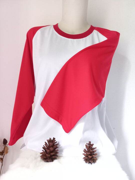 kaos raglan warna putih dengan merah tangan pendek ,3/4 ,7/8 , dan ...