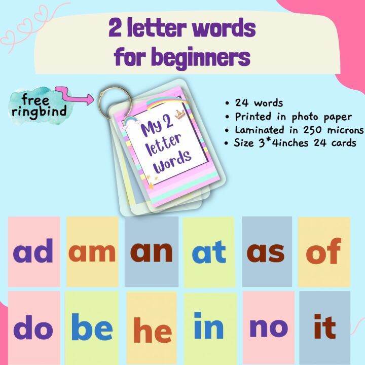 2 letter english words laminated educational flash cards reading for ...