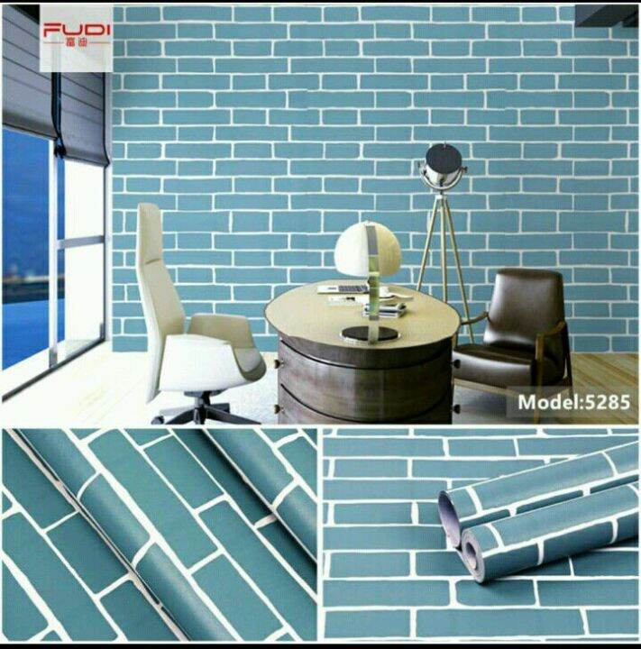 wallpaper dinding bata biru (45cm x 10m) | Lazada Indonesia