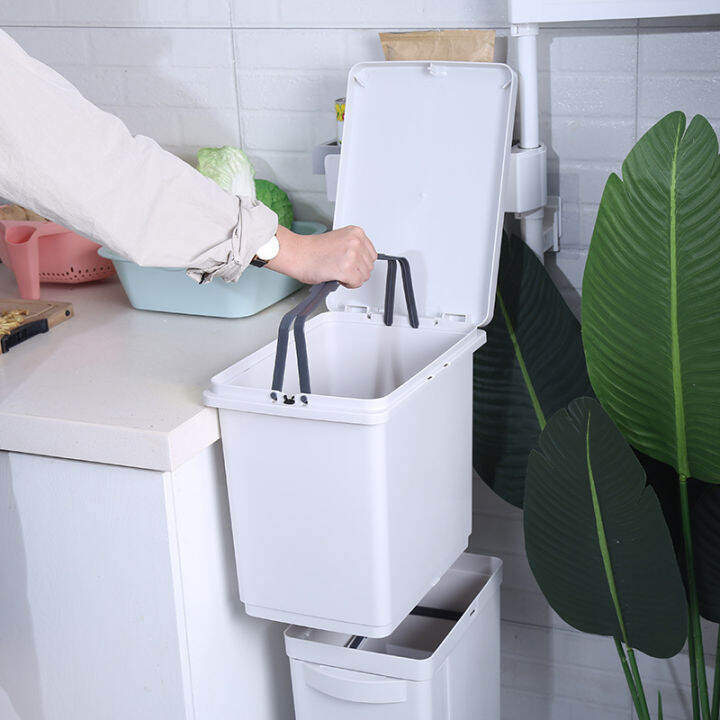 32 Liter Slim Rolling Kitchen Dual Trash Can 2 Layer Storage Waste Bin ...