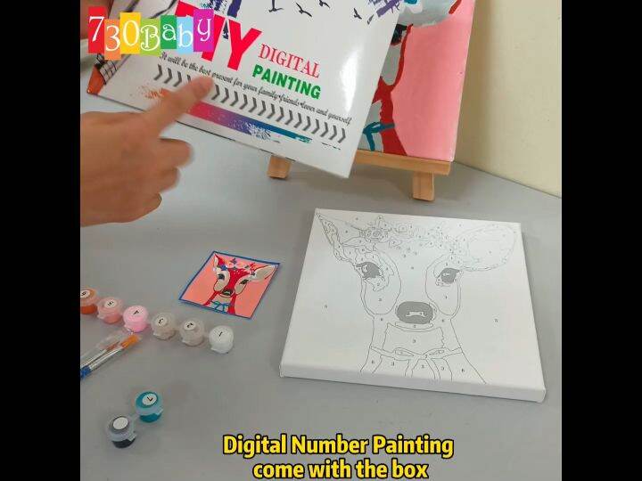 730Baby Kid Number Painting With Frame 20x20cm Kit Acrylic Canvas Oli ...