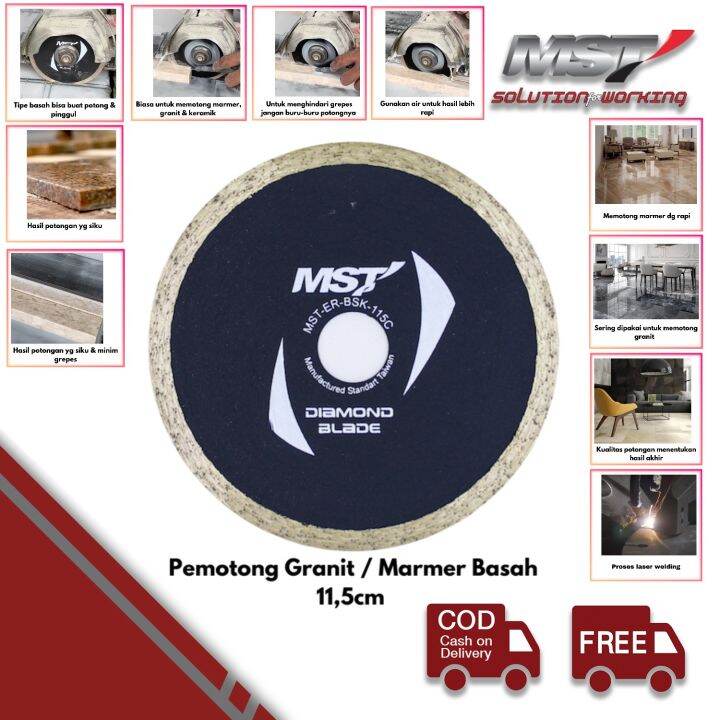 MST Mata Potong Granit-Marmer 115mm BLACK WET DIAMOND BLADE 4" Pemotong Marmer Granit Batu Alam ...