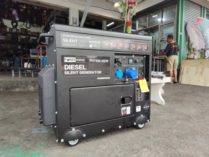 ปั่นไฟดีเซล (เสียงเงียบ)7.5kw. เครื่องยนต์15แรงม้ายี่ห้อPOWER HORSE กุญแจสตาร์ทพร้อมแบตเตอรี่ ...